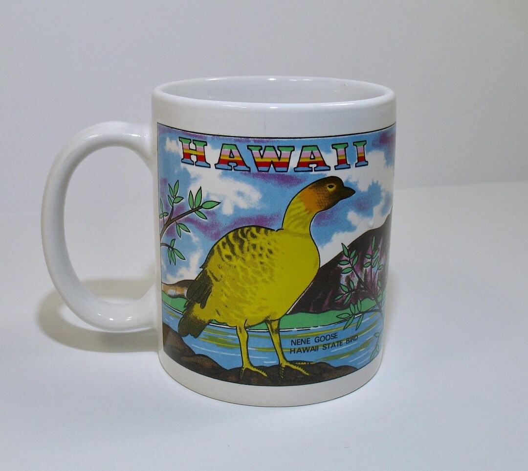 Hawaii Coffee Mug, Nene Goose, Hibiscus Flower, Multicolor Tea Cup, 80s ...