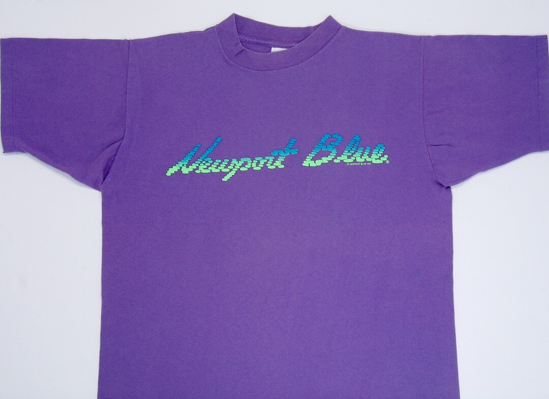 Newport Blue T Shirt, Puff Paint Neon, Purple Single Stitch Tee, Large ...