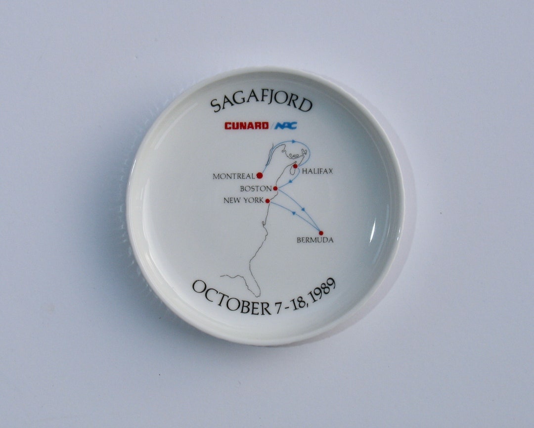 Sagafjord Cunard Line, 1989 Ash Tray, Ring Dish, Trinket Plate, Sailing ...