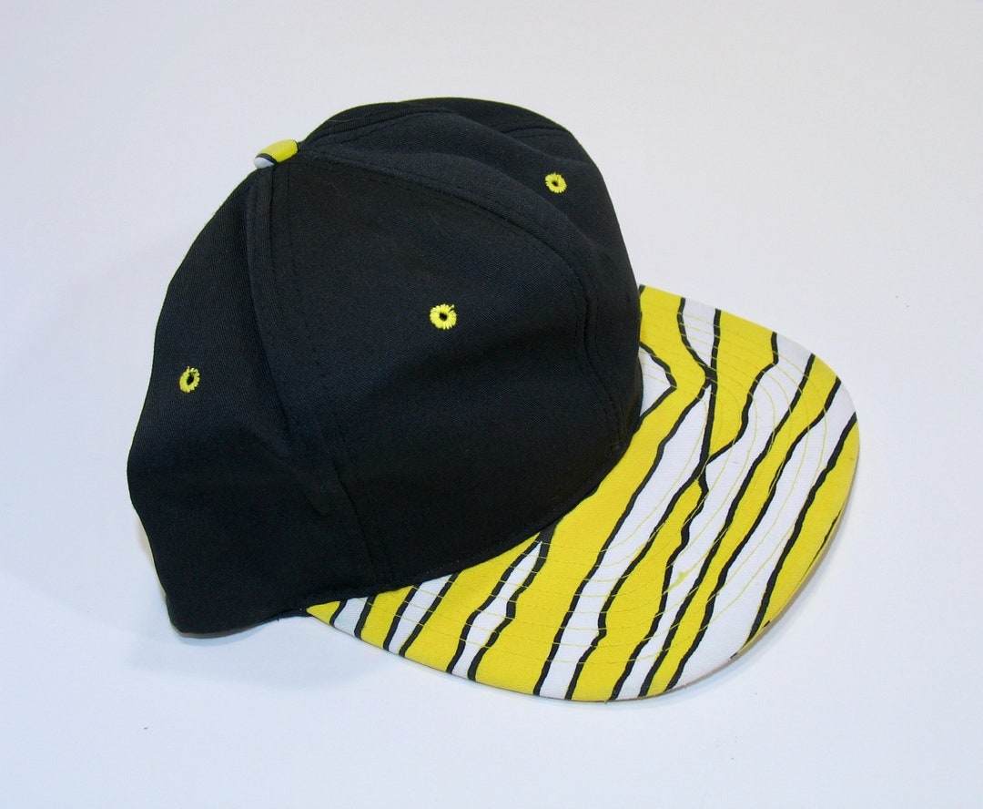 Black Yellow Striped Snapback Cap, Zubaz Style Hat, Wild Print ...