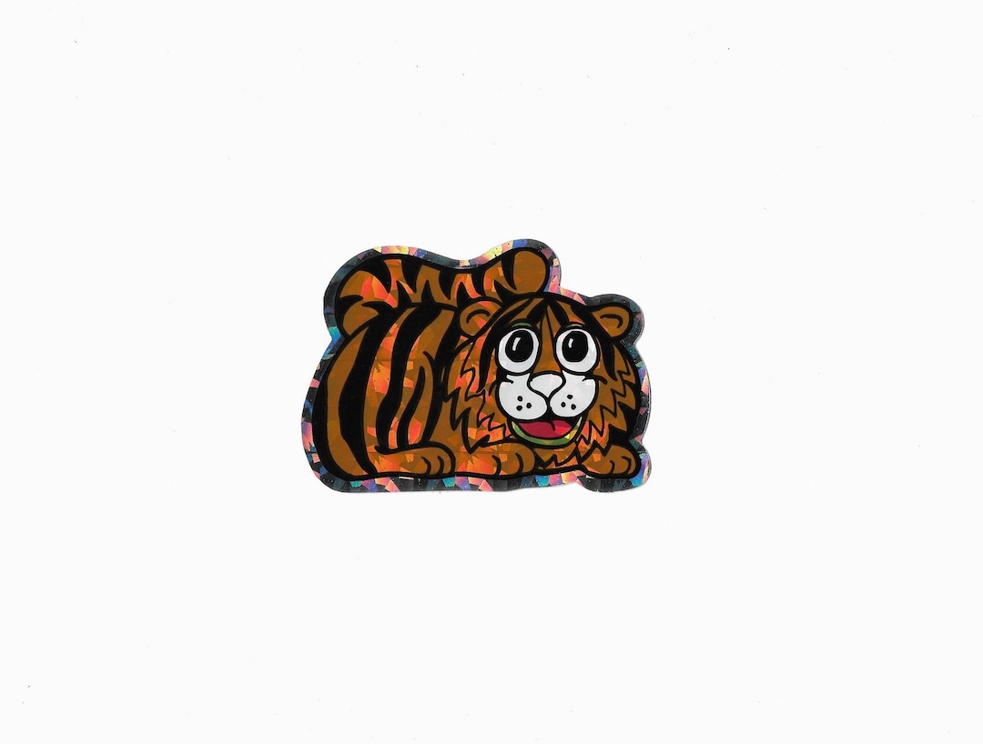 Tiger Prism Sticker, Cute Animal Decal, Orange Black Cat Cartoon 80s ...