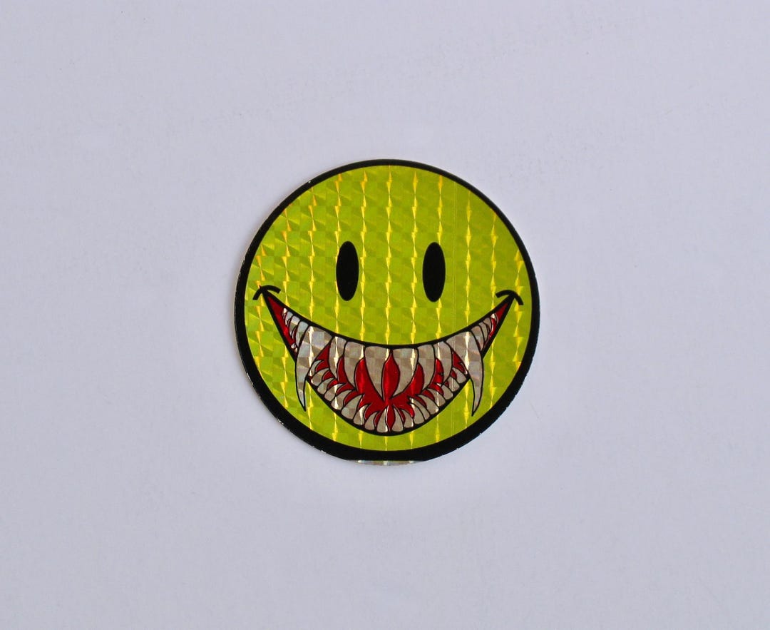 Smiley Face Fangs, Horror Sticker, Halloween Decal, Evil Dead, Scary ...