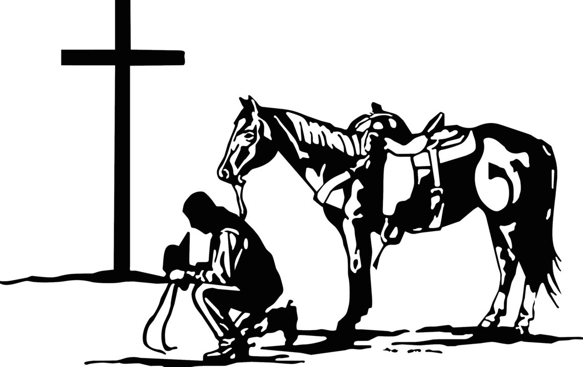 Christian Cowboy Praying Prays to the Cross with Paint Horse | Etsy