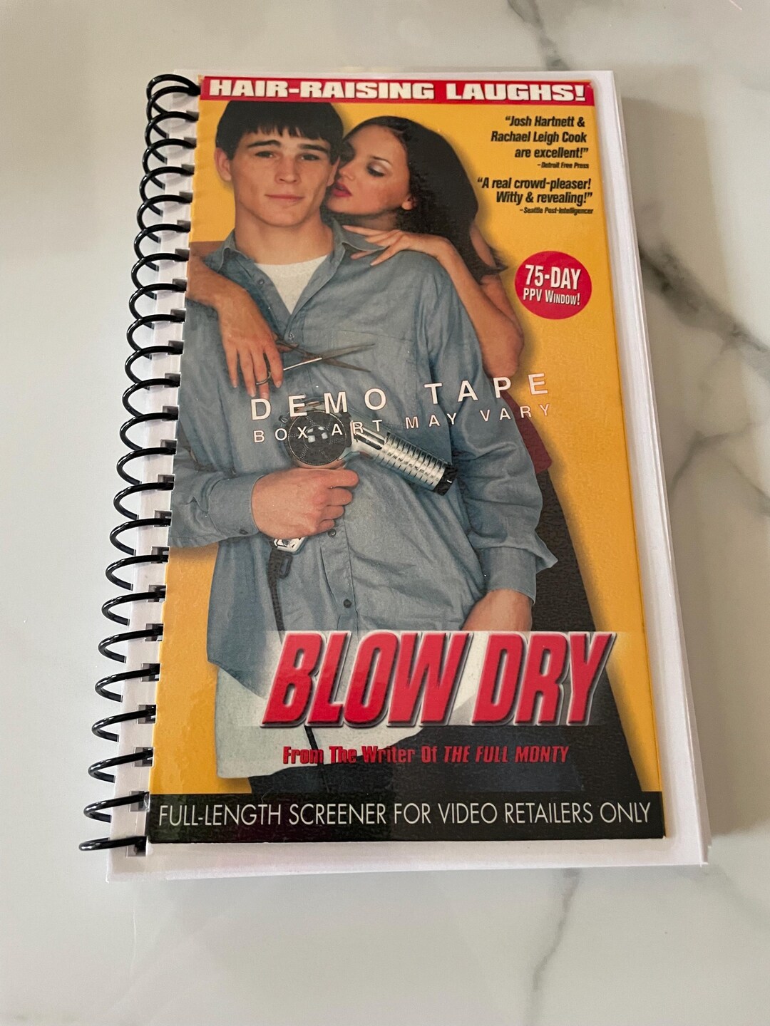 Blow Dry Movie VHS Upcycled Spiral Bound Notebook Journal Vintage Demo Tape Josh Harnett Rachel ...