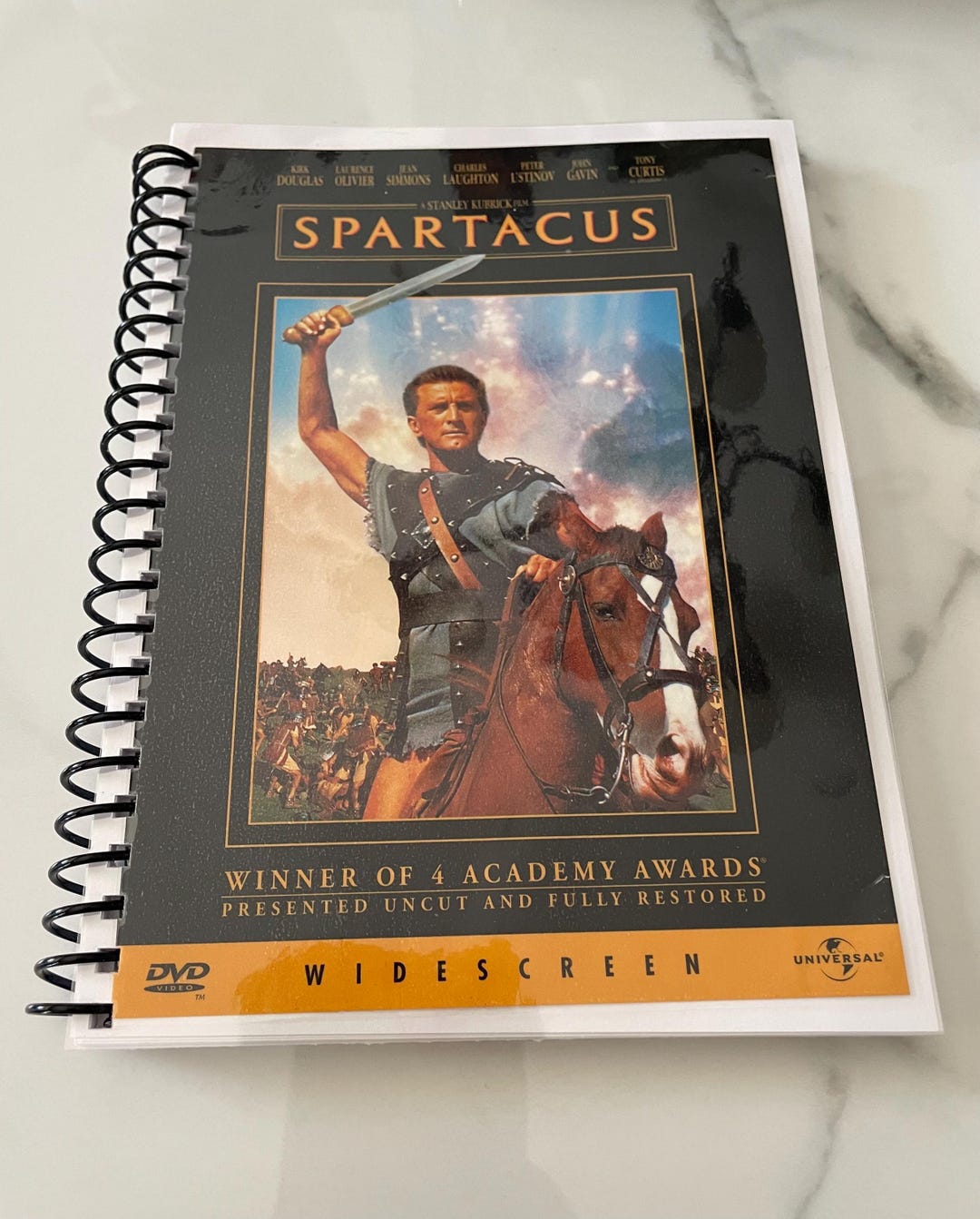 Spartacus Movie DVD Upcycled Spiral Bound Notebook Journal Notepad Gift ...