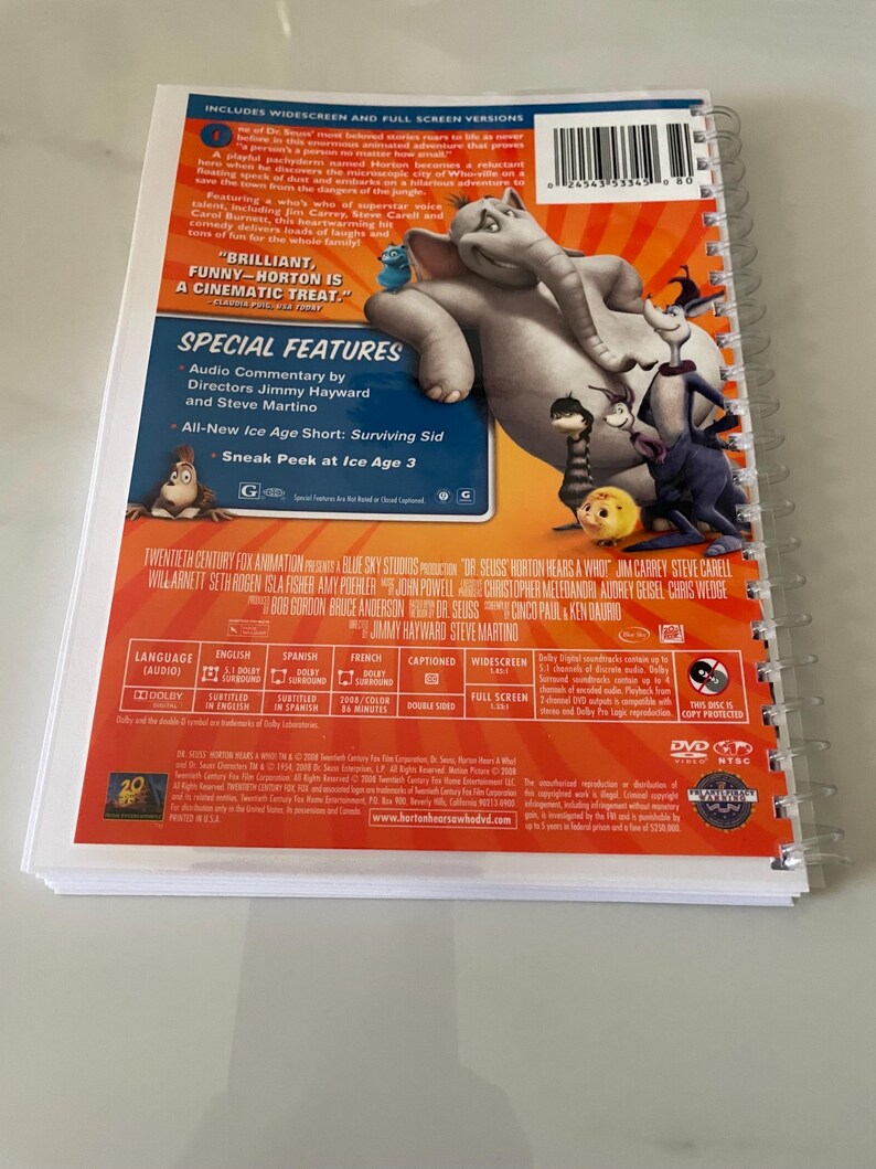 Dr Suess Horton Hears a Who! Movie DVD Upcycled Spiral Bound Notebook ...