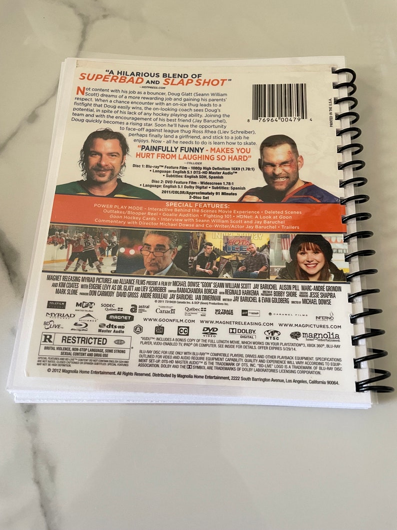 Goon Movie Blu Ray DVD Upcycled Spiral Bound Notebook Journal Vintage ...