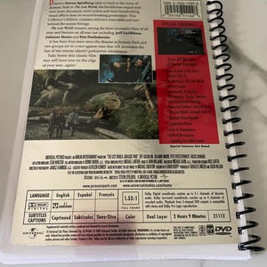 Jurassic Park the Lost World Movie DVD Video Upcycled Spiral Bound Notebook Journal Notepad Gift ...