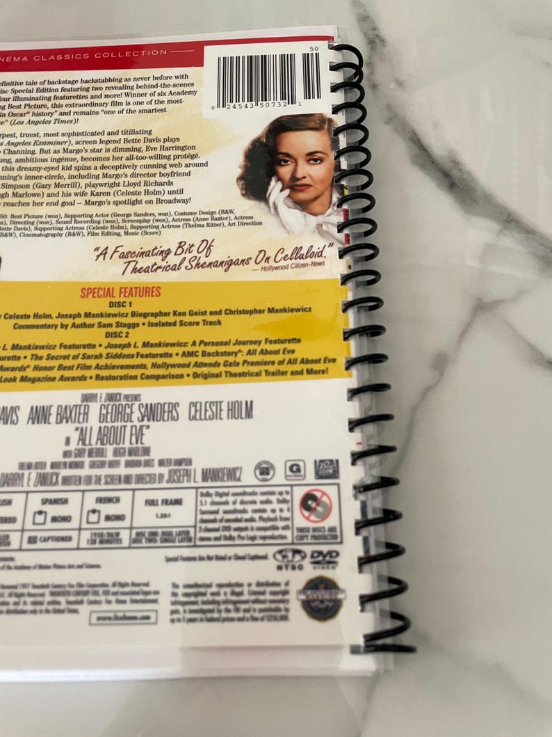 All About Eve Movie DVD Upcycled Spiral Bound Notebook Journal Notepad ...