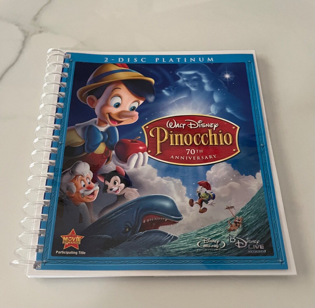 Walt Disney Classic Pinocchio Movie Blu Ray DVD Upcycled Spiral Bound ...