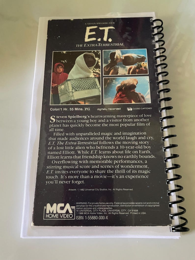 E.T. Movie VHS Video Upcycled Spiral Bound Notebook Journal Notepad Nostalgia Vintage 80s Retro ...