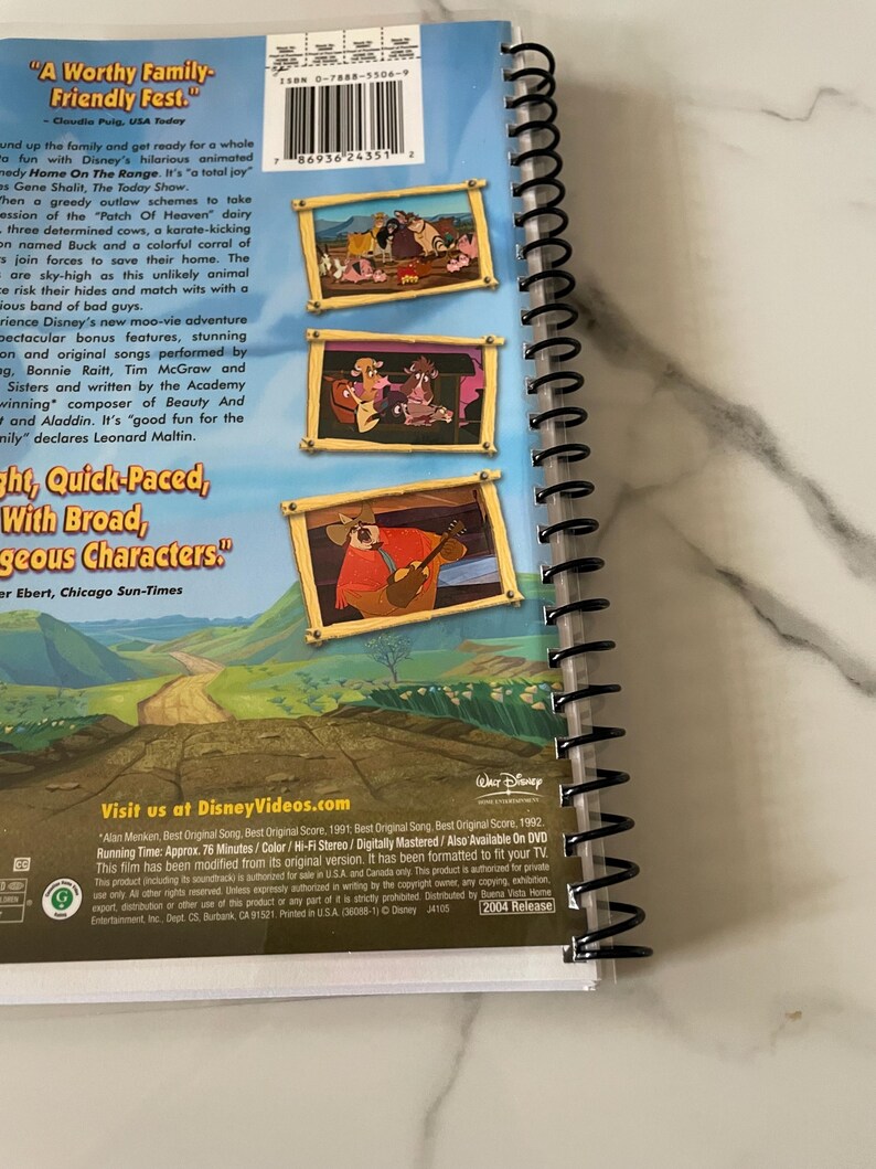Walt Disney Home on the Range Movie VHS Video Upcycled Spiral Bound ...