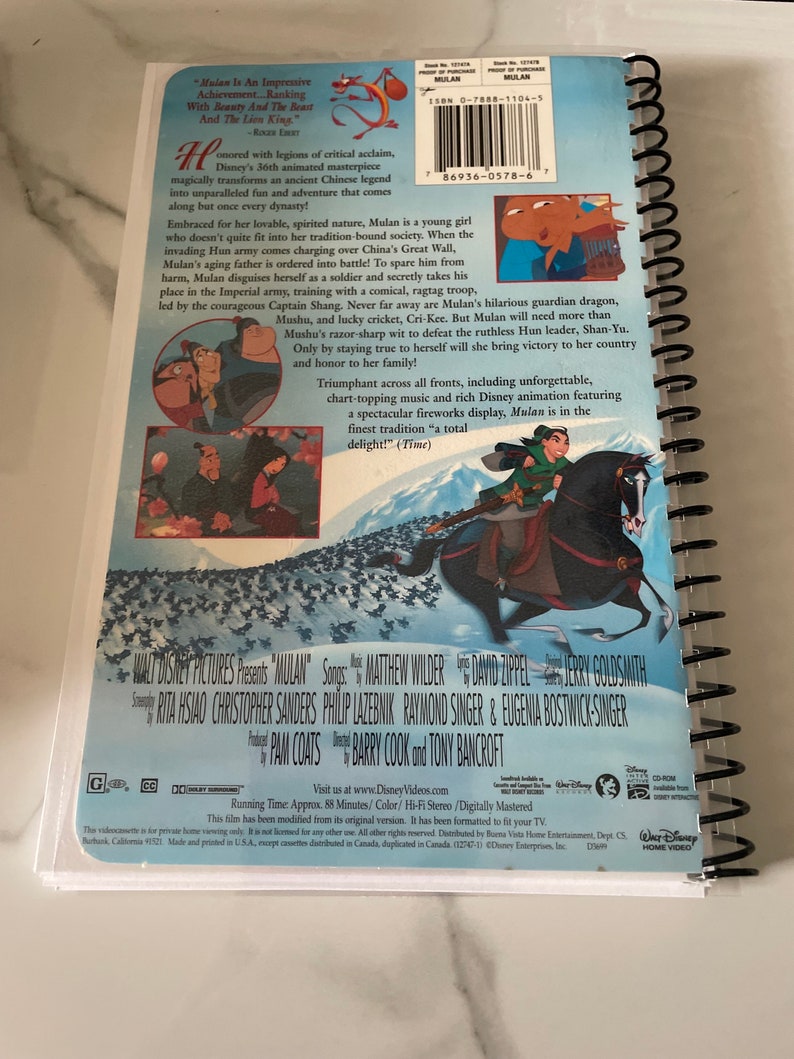 Disneys Mulan Animated 90s VHS Upcycled Spiral Bound Notebook Vintage ...