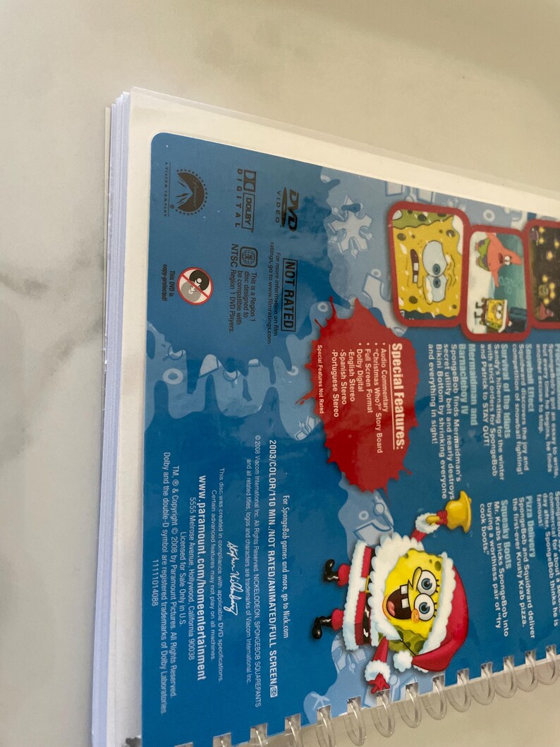 Spongebob Squarepants Christmas TV Show DVD Upcycled Spiral Bound ...
