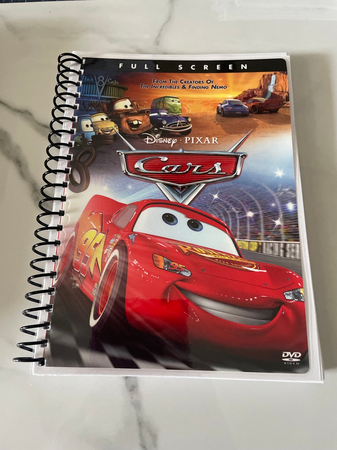 Disneys Cars Lightning Mcqueen Movie DVD Upcycled Spiral Bound Notebook ...