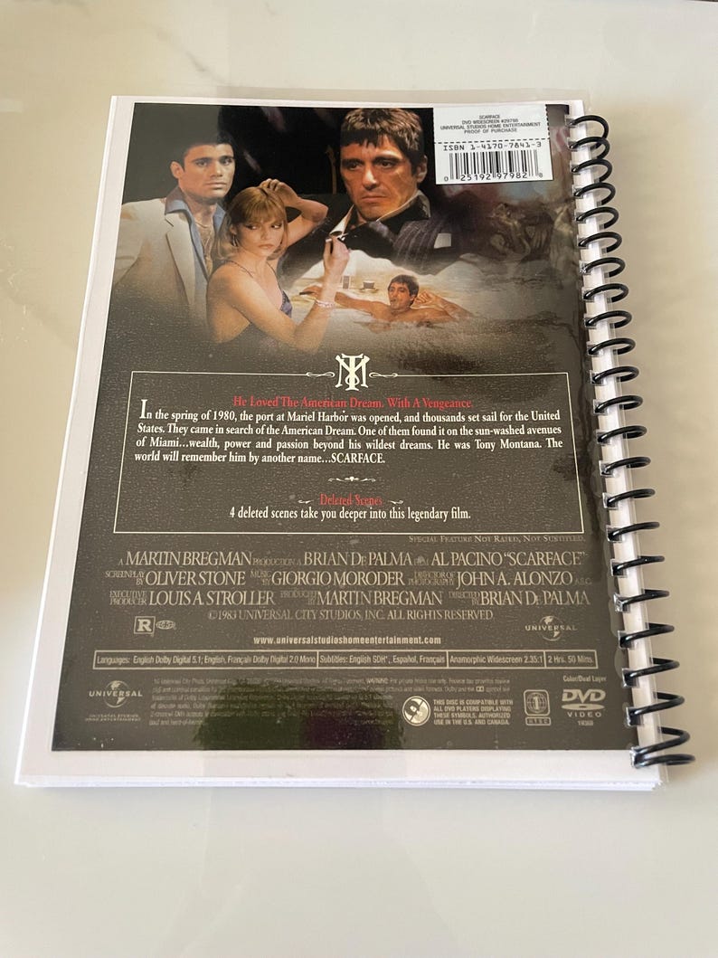 Scarface Movie 80s DVD Upcycled Spiral Bound Notebook Notepad Journal ...