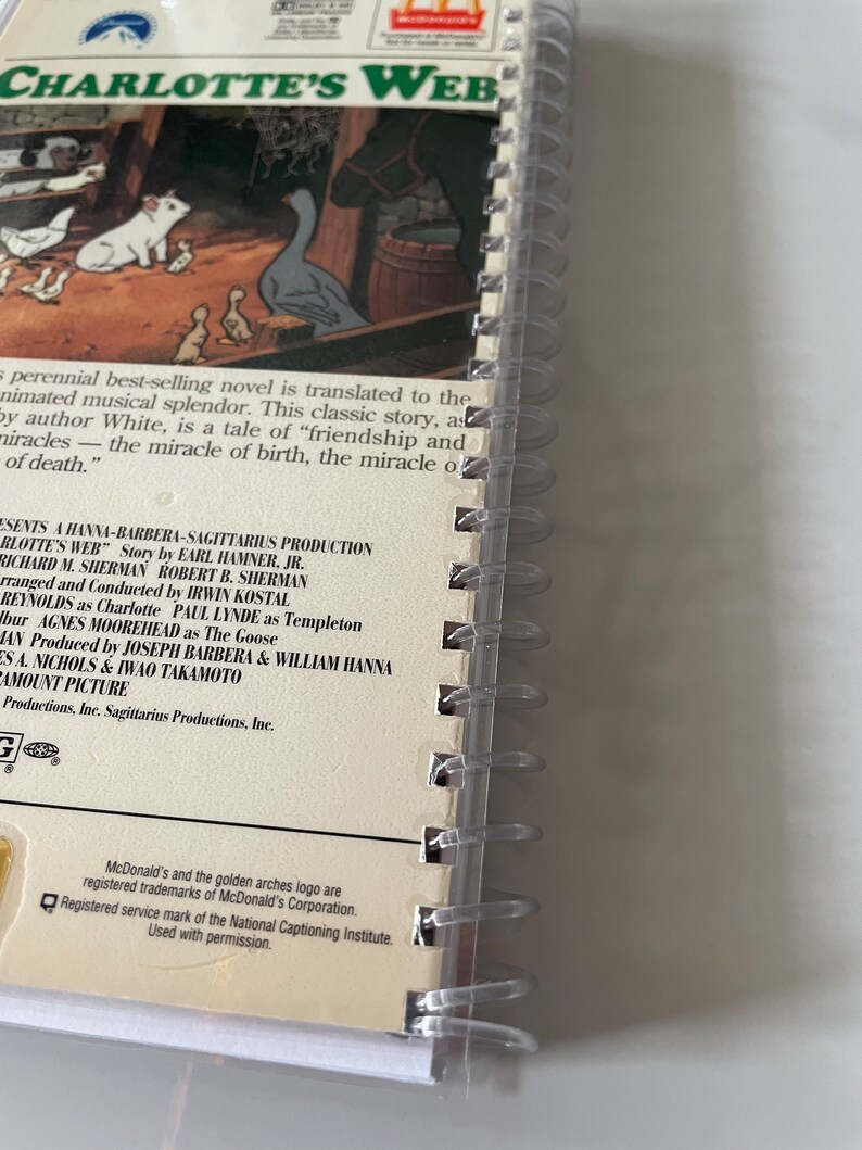 Animated Charlottes Web Movie VHS Upcycled Spiral Bound Notebook ...