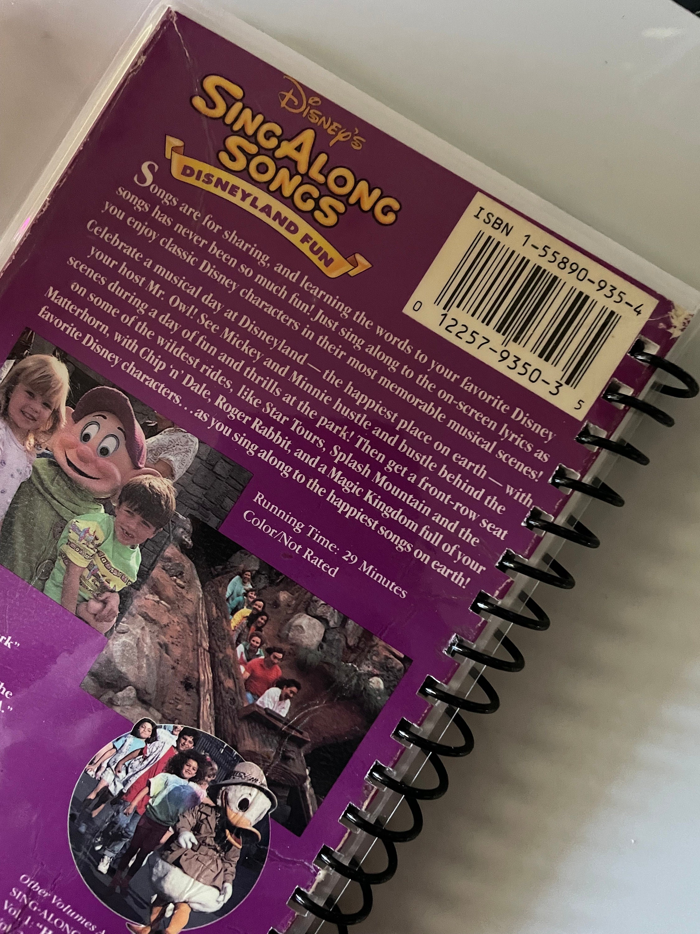 Disney Sing Along Songs Disneyland Fun Movie VHS Upcycled Spiral Bound ...