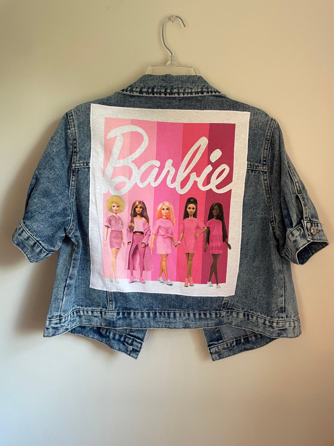 Barbie Short Sleeve Denim Jean Jacket XL Recycled and Upcycled Tshirt ...