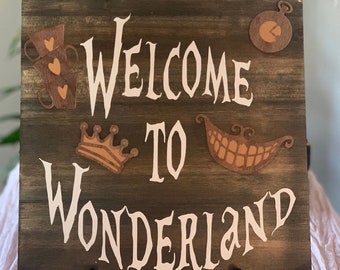 Welcome to Wonderland Wooden Sign With 3D Symbols Mad Hatter Tea Party ...