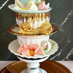 Whimsical Stacked Teacup Centerpiece | 11” Tall | Mad Hatter Tea Party ...