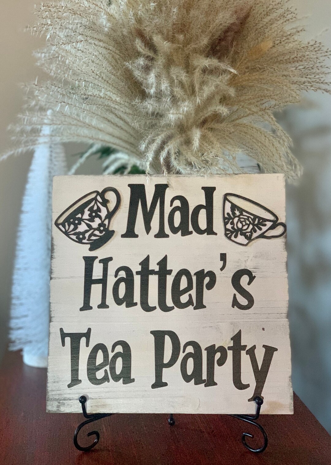Mad Hatter's Tea Party Wooden Sign With 3D Tea Cups Alice in Wonderland ...