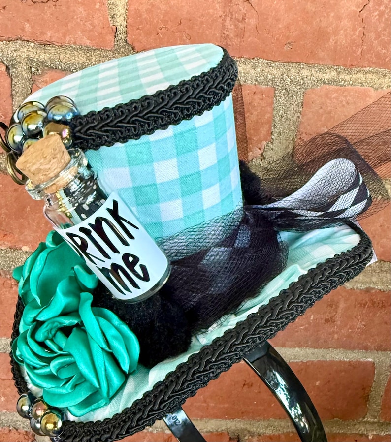 Lite Blue Checkered Mini Top Hat Fascinator | Mad Hatter Tea Party ...