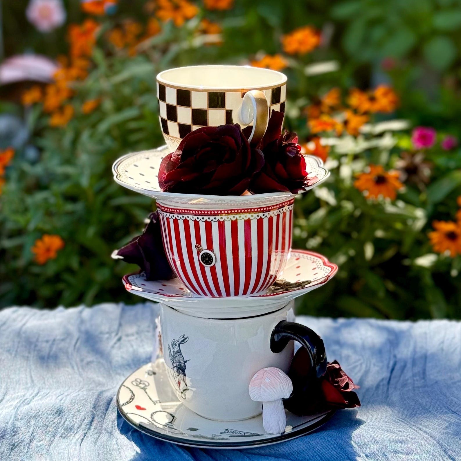Whimsical Mad Hatter Stacked Teacup Centerpiece | Alice in Wonderland ...