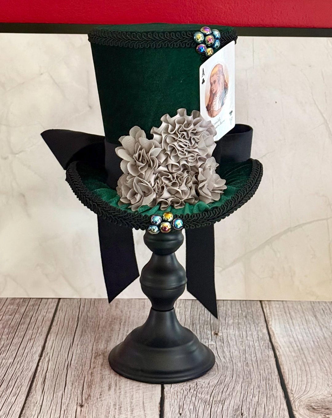 Dark Green Velvet Tea Party Top Hat | Centerpiece + Candlestick (6-12 ...