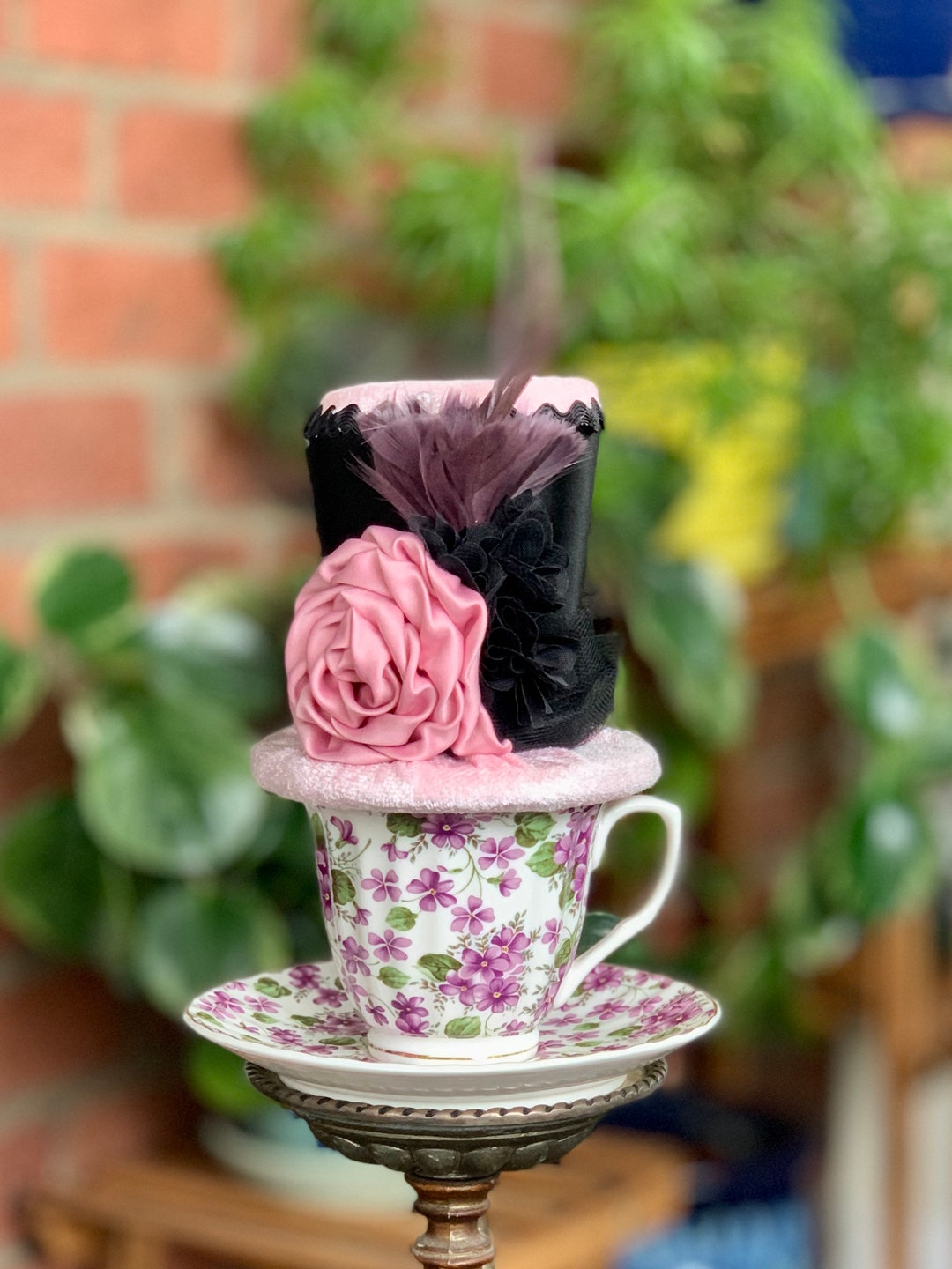 PINK & BLACK Satin Mini Top Hat, Fascinator, Mad Hatter Tea Party ...