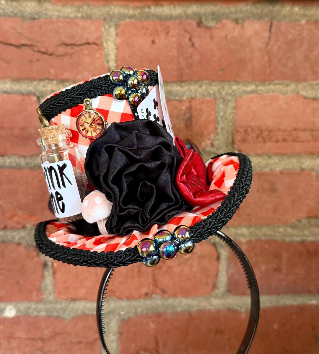 Checkered Red Mini Top Hat Fascinator | Whimsical Mad Hatter Tea Party ...