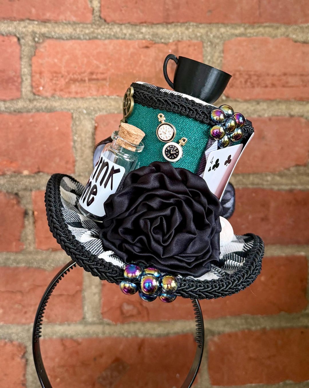 Green & Checkered Mini Top Hat Fascinator | Whimsical Mad Hatter Tea ...
