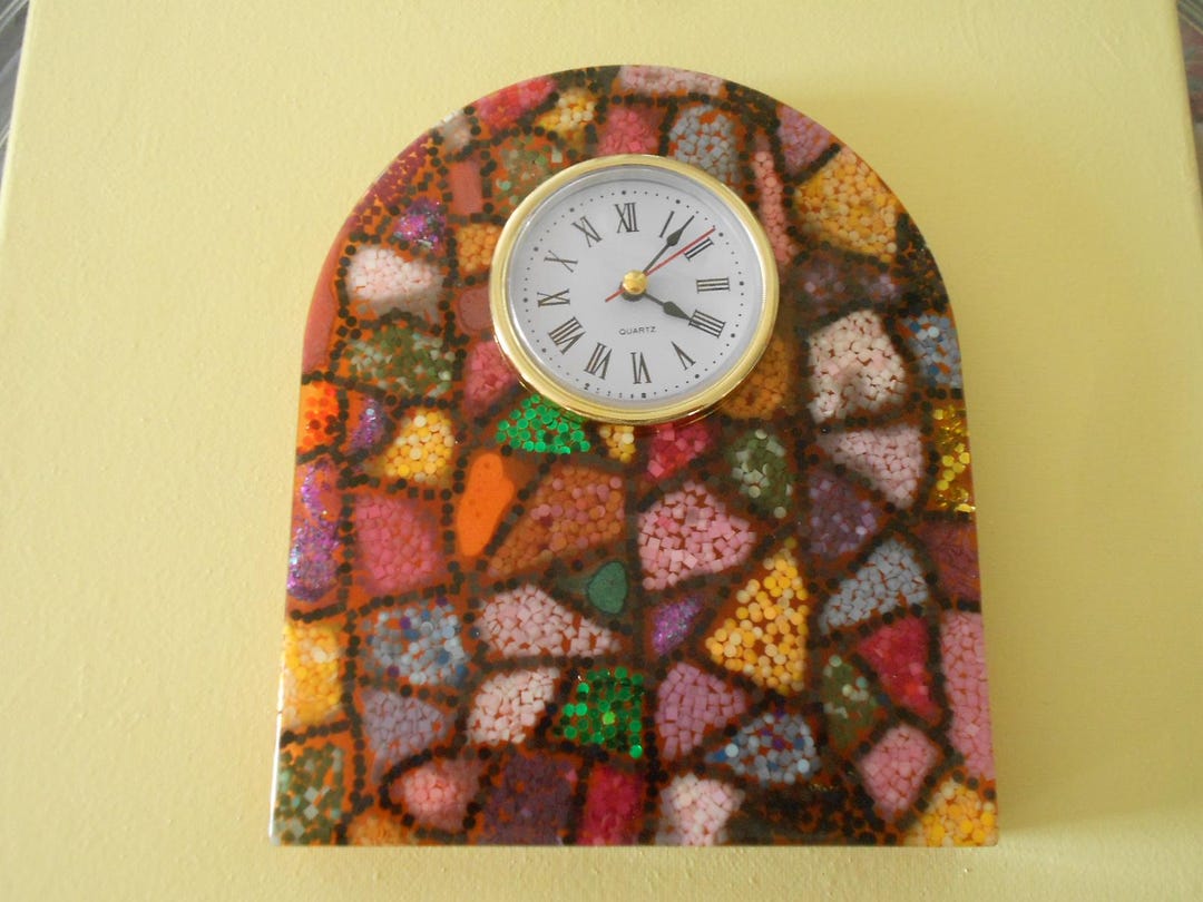 Stained Glass Style Resin Mantle CLOCK - Etsy
