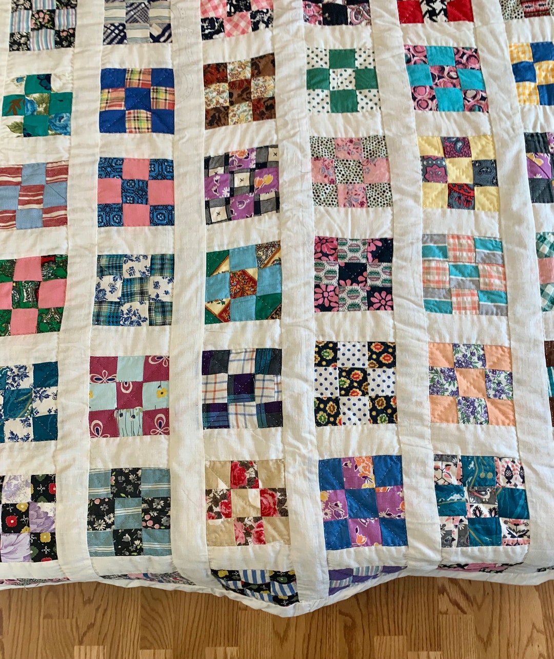 Quilt Hand Crafted in Postage Stamp Nine Patch Pattern With Hand ...