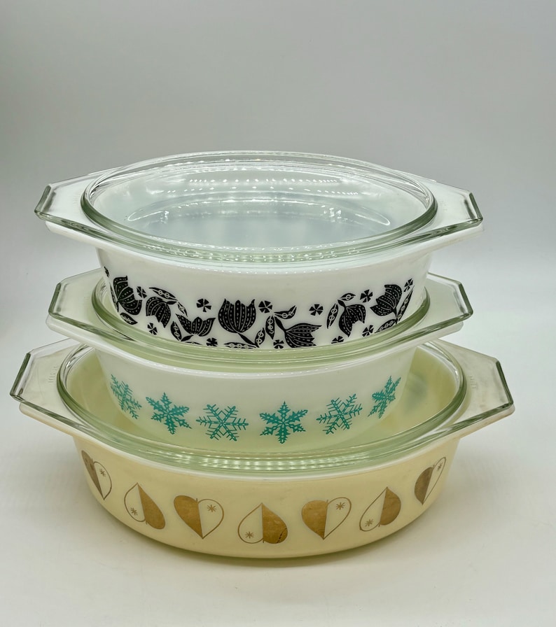 Pyrex Casserole Dish, Black Tulip, Blue Snowflake, Golden Hearts ...