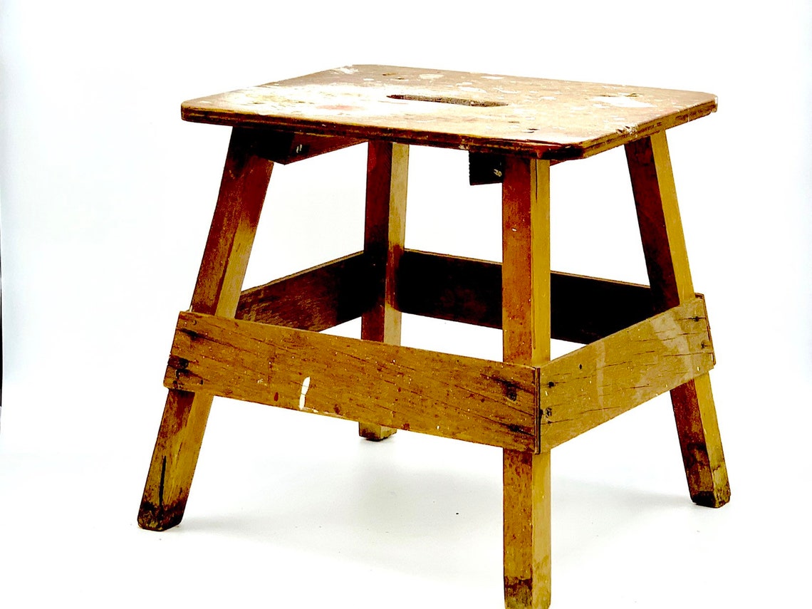 Vintage Wood Stool Painters Step Stool Small Bench Hand - Etsy