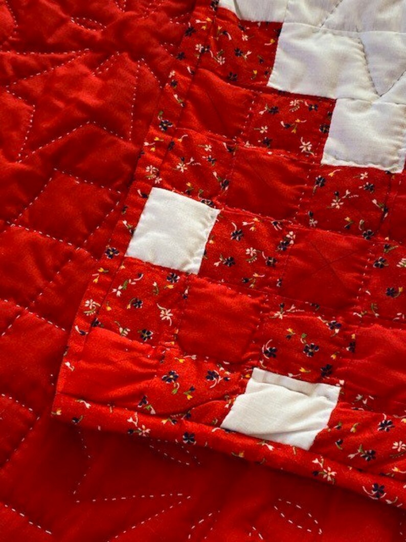 Hand Quilted Quilt in Red and White Irish Chain Pattern Red Blanket ...