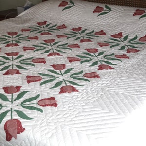 Quilt With Hand Quilting Hand Applique Tulip Quilt, Pink Floral Blanket ...