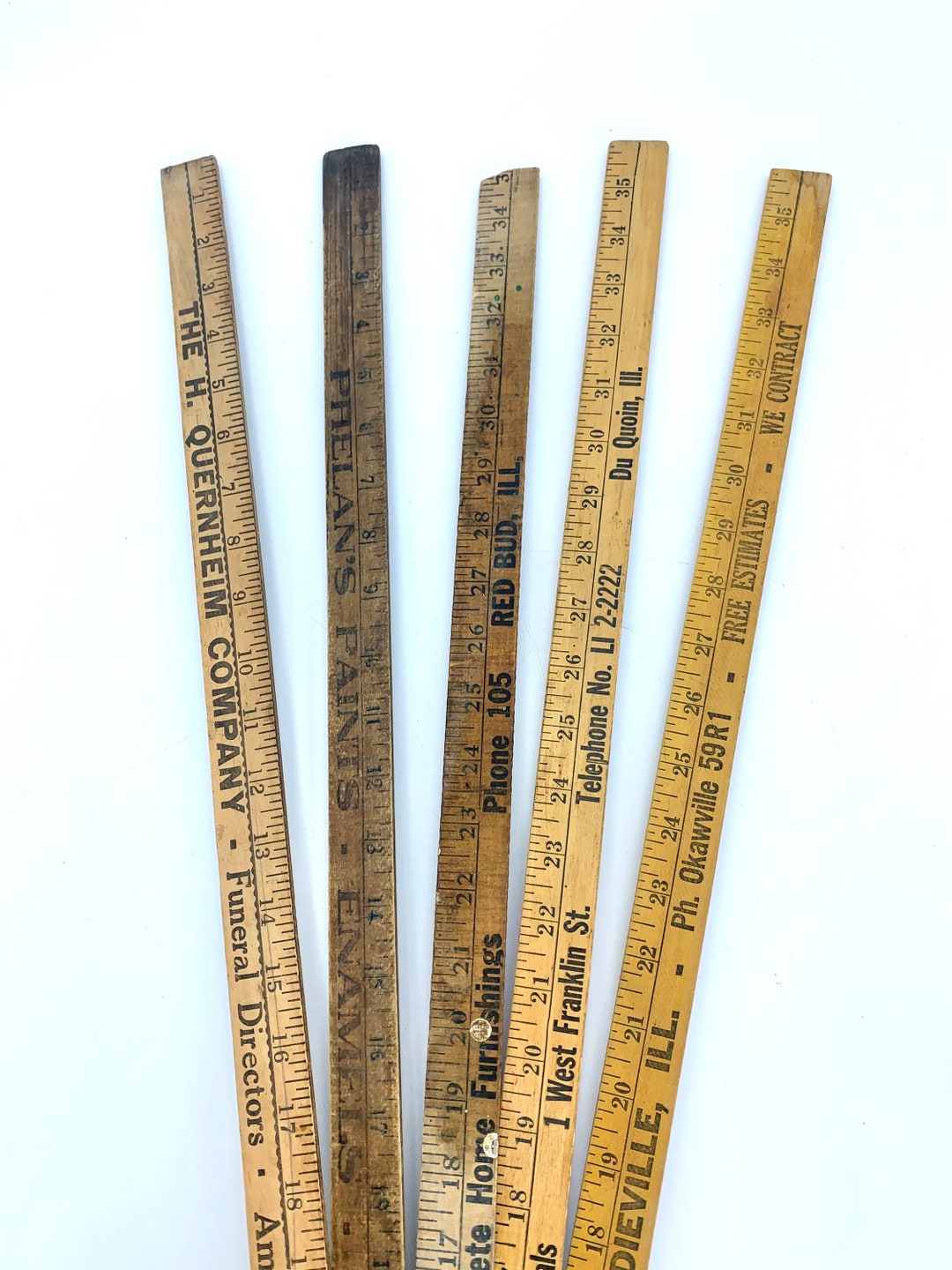 Wood Yardsticks, Illinois Antique Wooden Measure Sticks, Business Ad ...