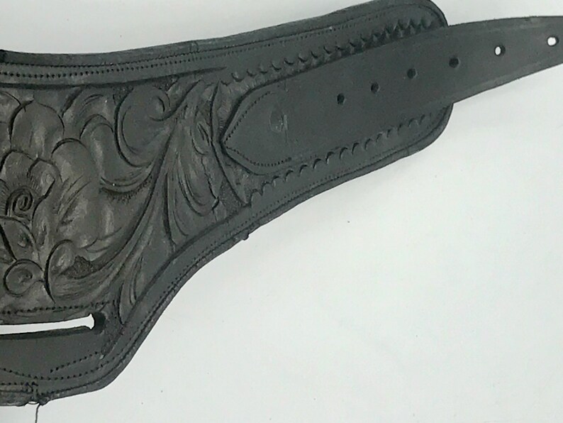 Vintage Leather Gun Belt Black Hand Tooled Leather Belt for | Etsy