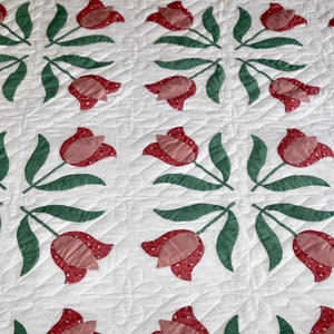 Quilt With Hand Quilting Hand Applique Tulip Quilt, Pink Floral Blanket ...