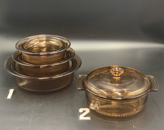 Vintage Vision Corning Amber Casserole Dishes With Lids - Set of 2 - Etsy