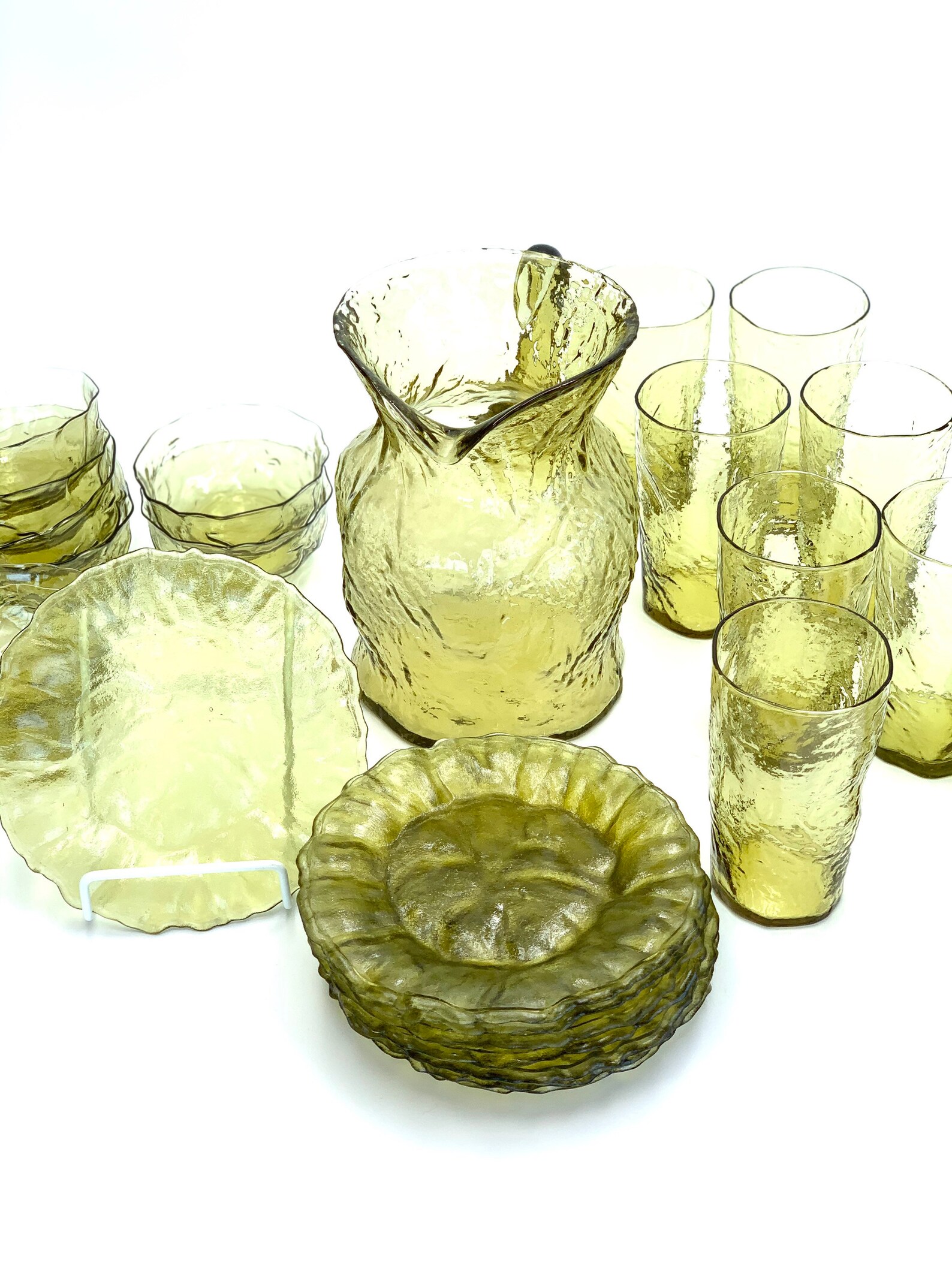 Citronella Color Crinkle Glass Pitcher Drinking Glass Bowls | Etsy