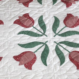 Quilt With Hand Quilting Hand Applique Tulip Quilt, Pink Floral Blanket ...