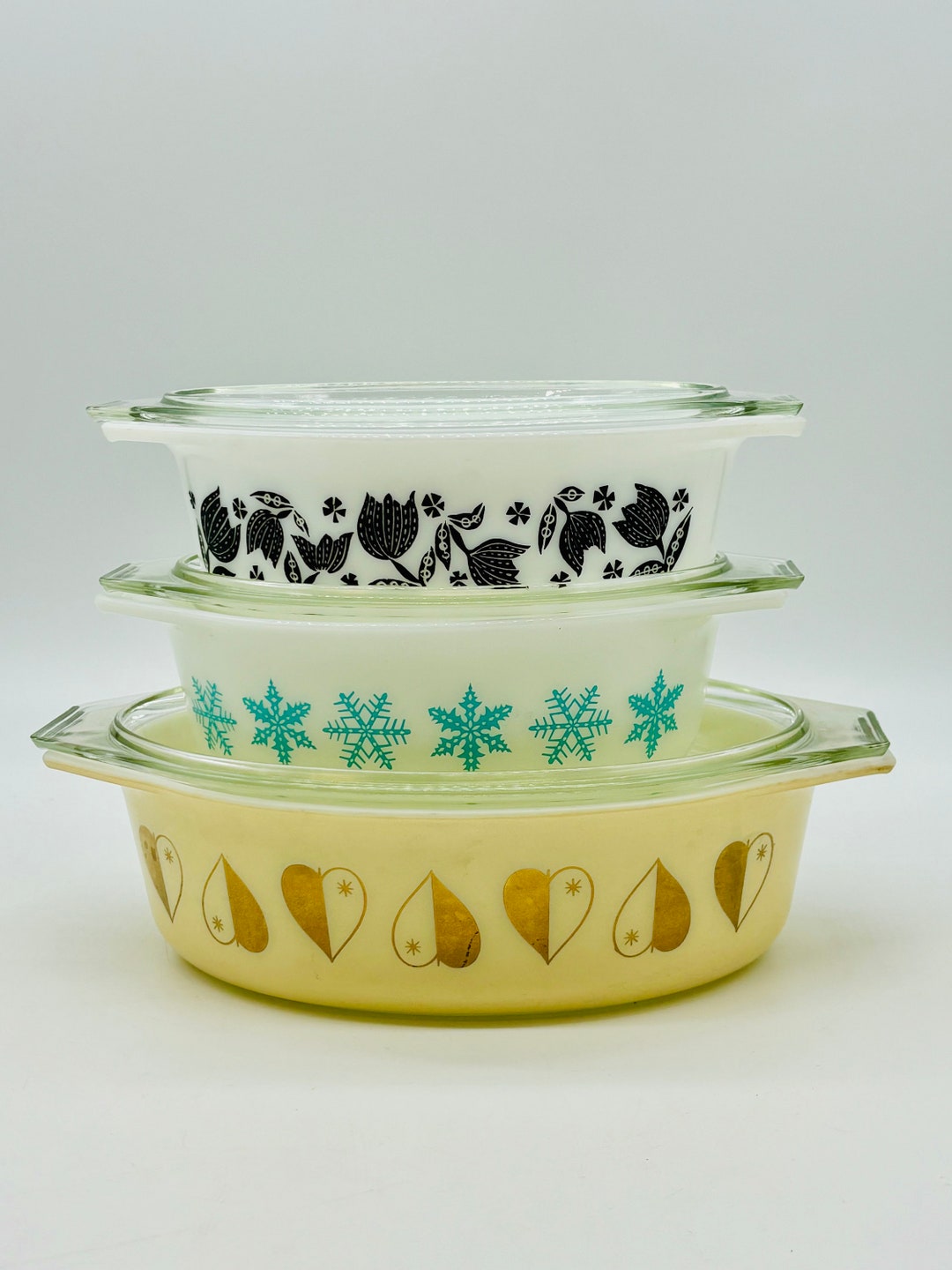 Pyrex Casserole Dish, Black Tulip, Blue Snowflake, Golden Hearts ...