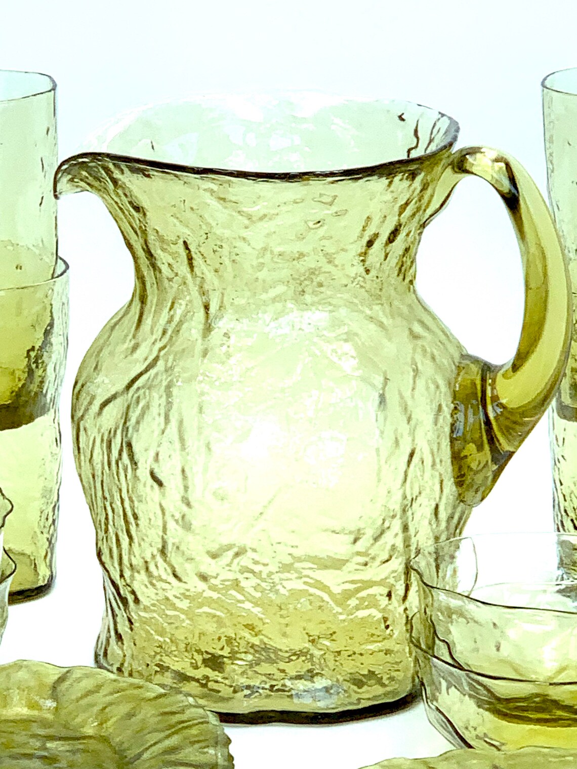 Citronella Color Crinkle Glass Pitcher Drinking Glass Bowls | Etsy