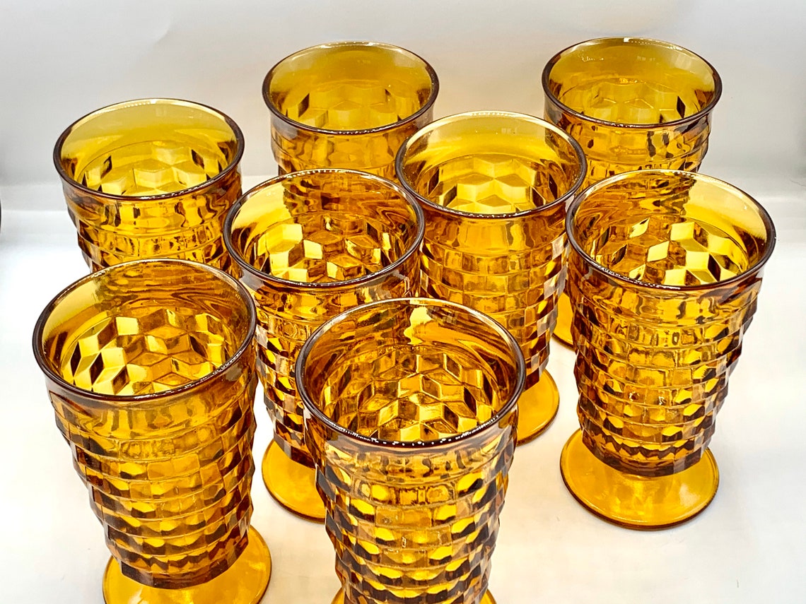 Amber Tumblers Vintage Drinking Glasses Whitehall Cube Or Etsy