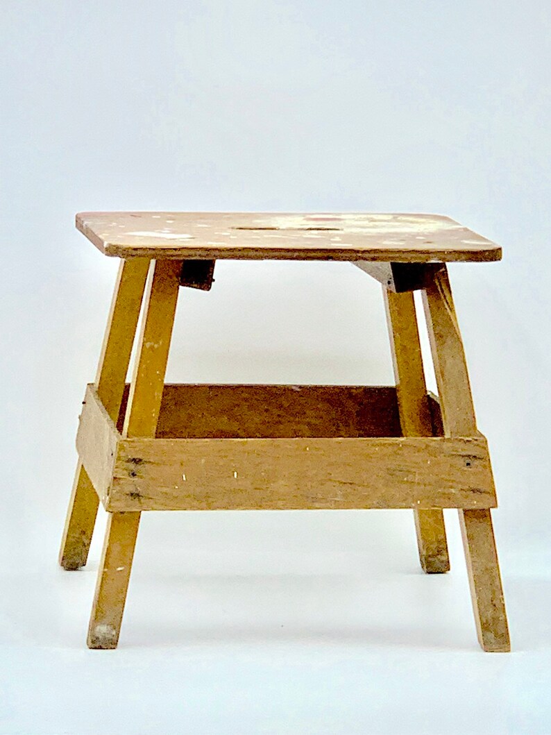 Vintage Wood Stool Painters Step Stool Small Bench Hand - Etsy