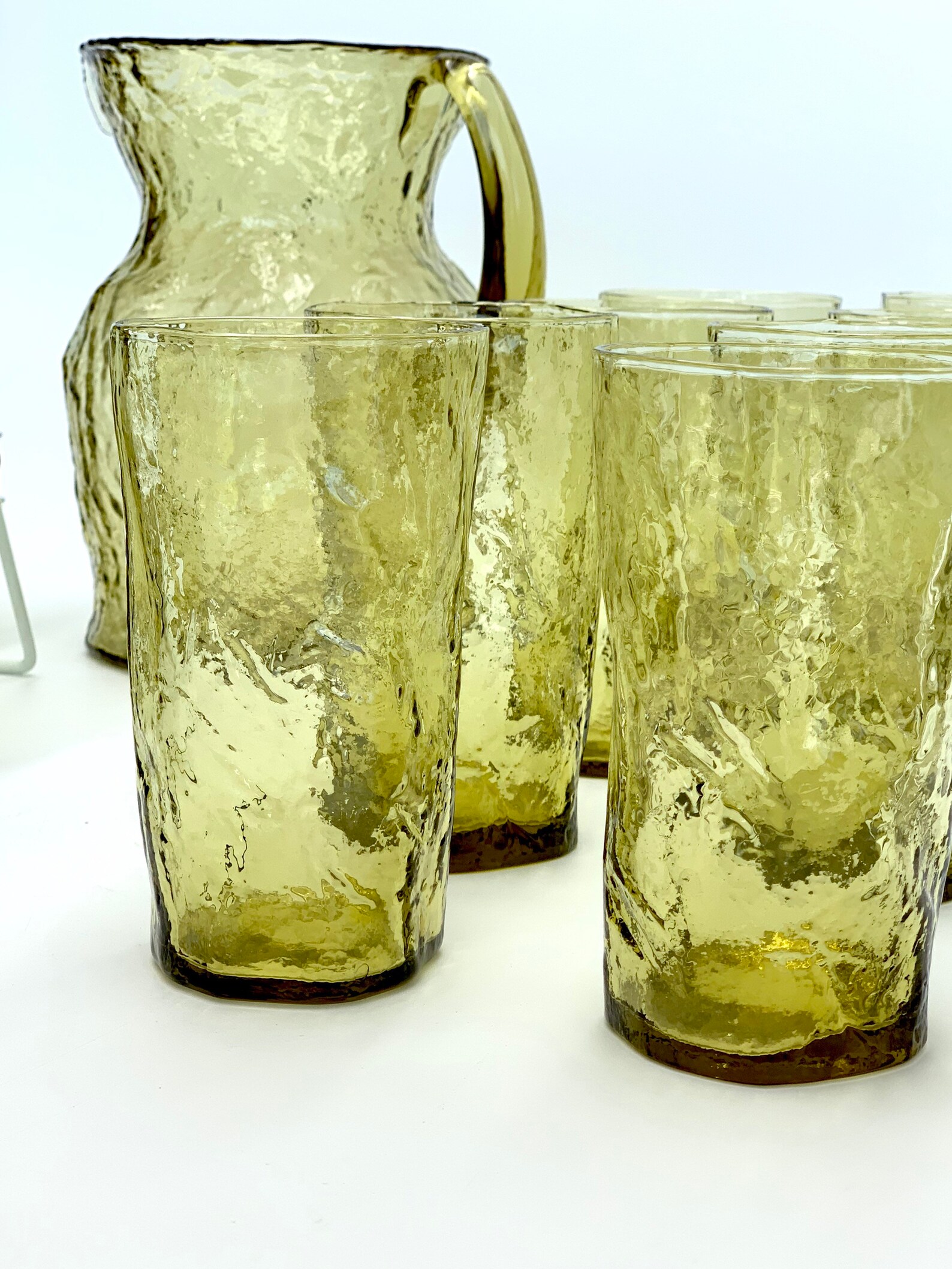 Citronella Color Crinkle Glass Pitcher Drinking Glass Bowls | Etsy