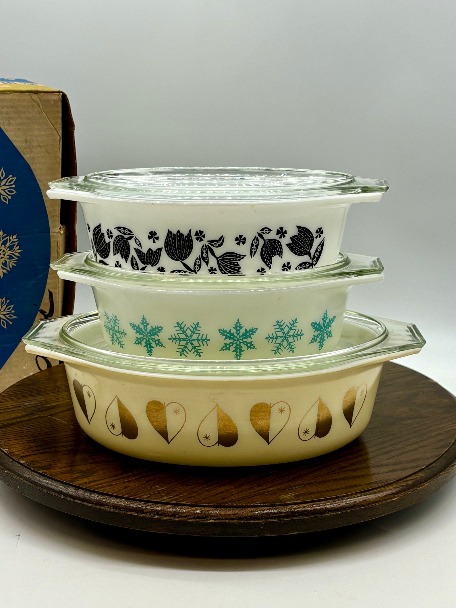 Pyrex Casserole Dish, Black Tulip, Blue Snowflake, Golden Hearts ...
